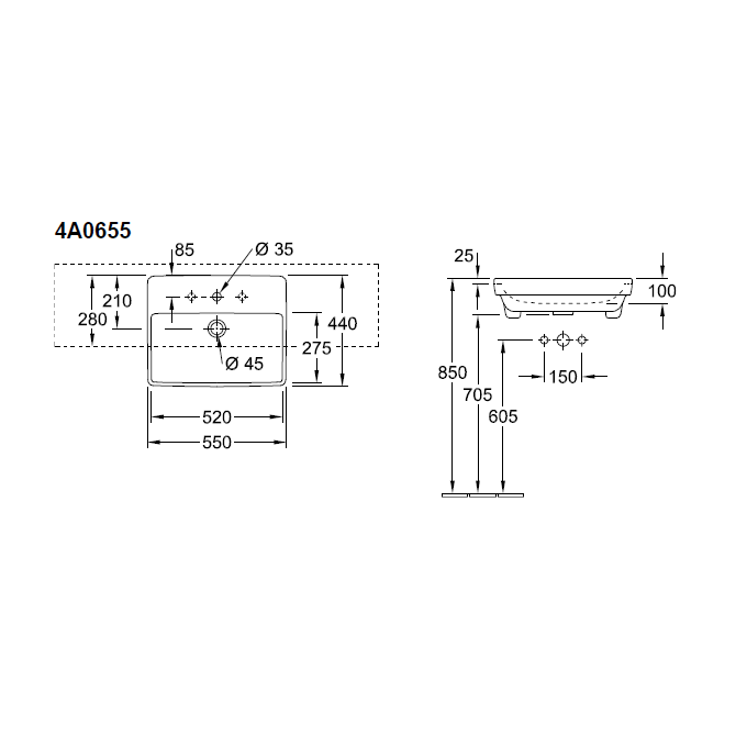 Villeroy&Boch Avento Umywalka półblatowa 55x44cm 4A065501 - sklep ...