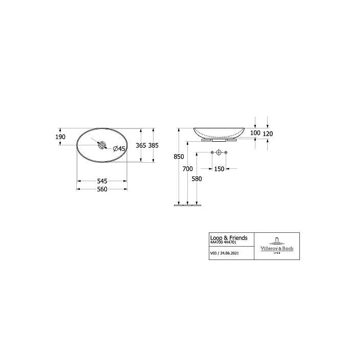 Villeroy&Boch Loop & Friends umywalka 56x38 cm nablatowa owalna biała ...